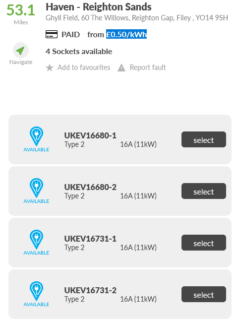 Haven - Reighton Sands | Reighton Gap, England | EV Station