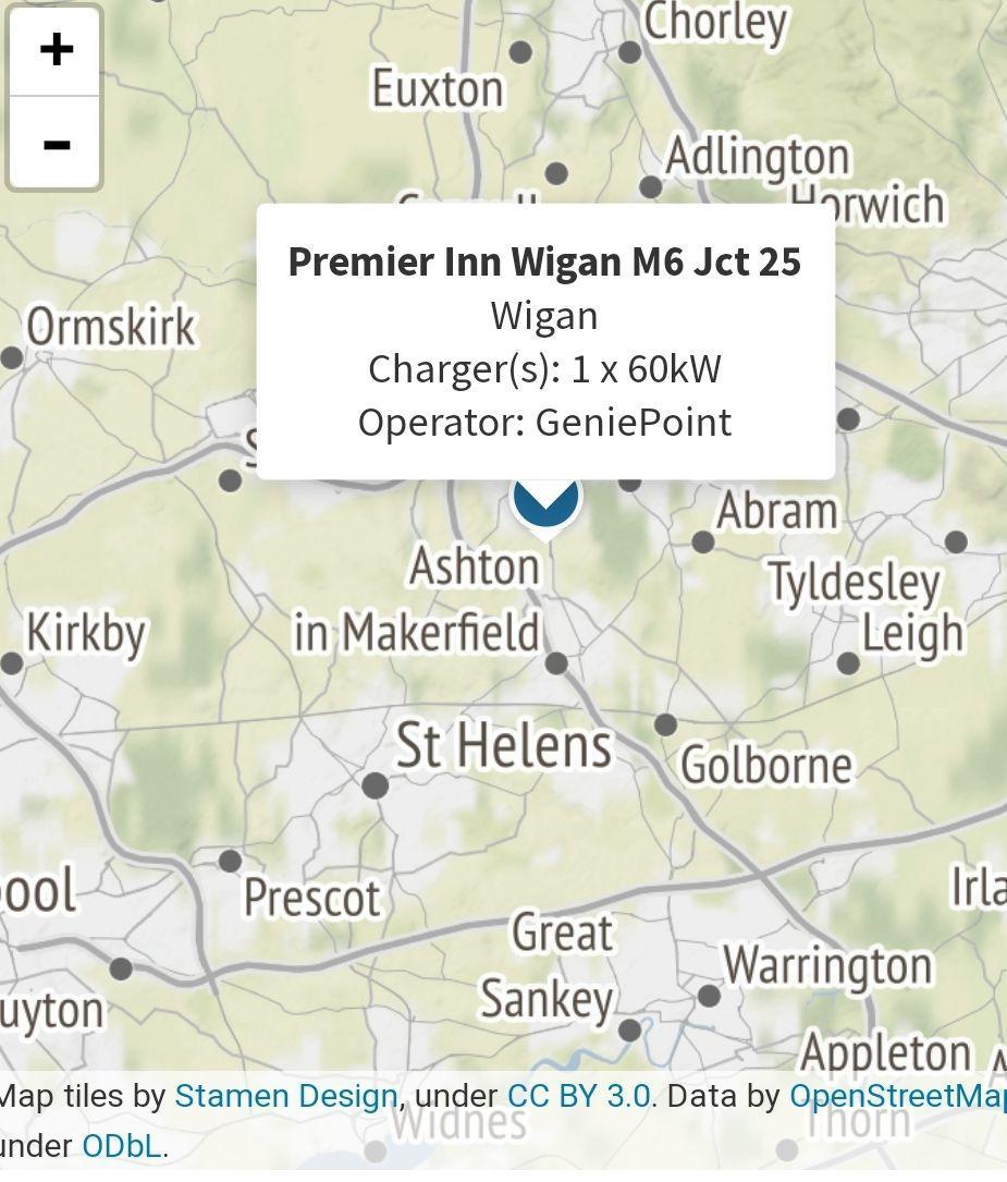 Premier Inn Wigan M6 J25 | Warrington Road, Wigan, WN3 6XB, UK | EV Station